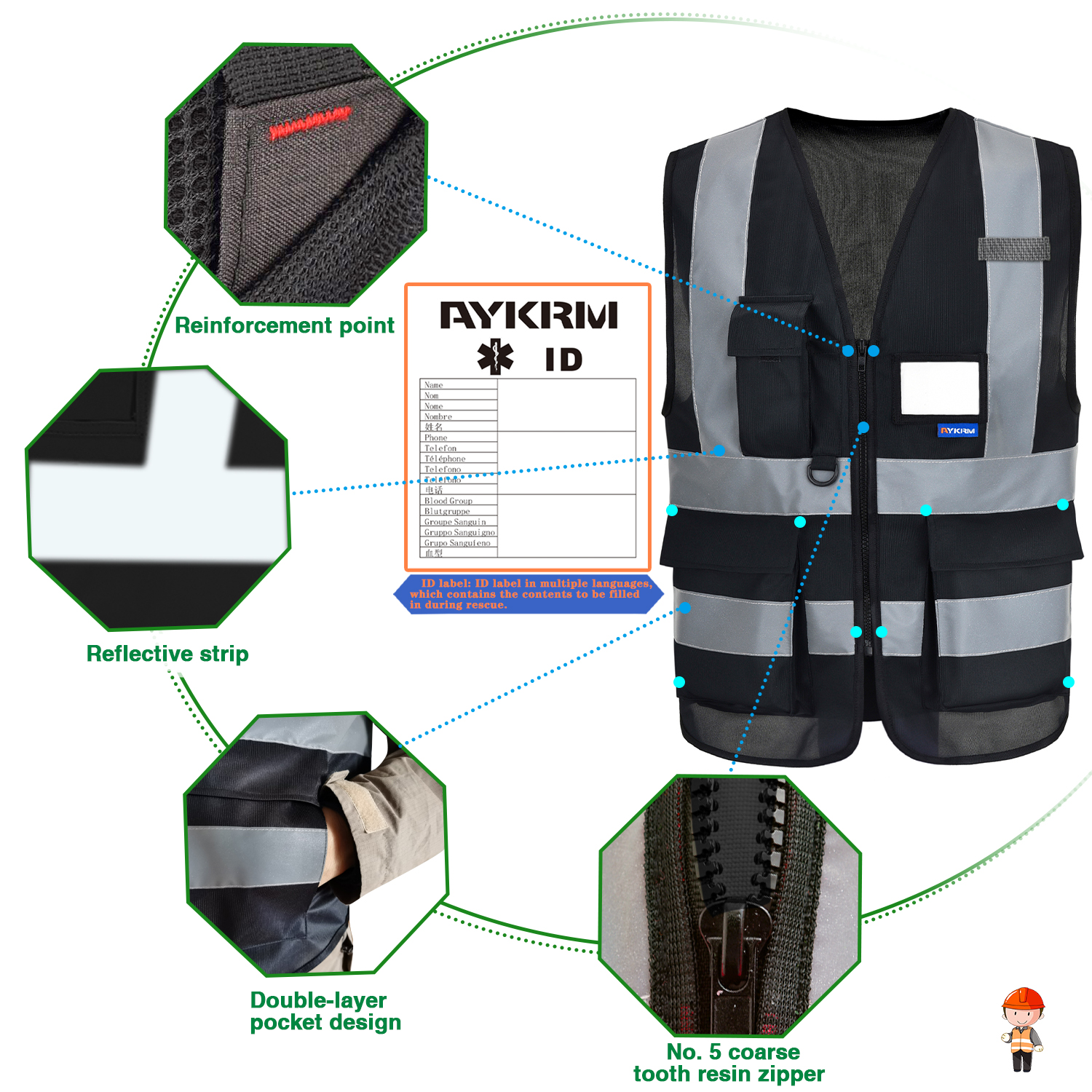 AYKRM Custom Logo Personalised Printed High Visibility Reflective 2 Two ... AYKRM Custom Logo Personalised Printed High Visibility Reflective 2 Two ...